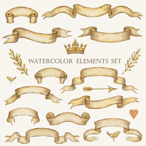 Watercolor set of banners and ribbons Royalty Free Vector