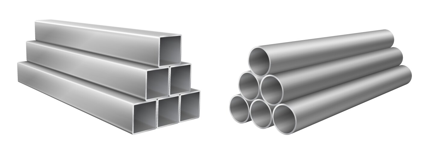 Pipes stack square and round steel metal pipelines