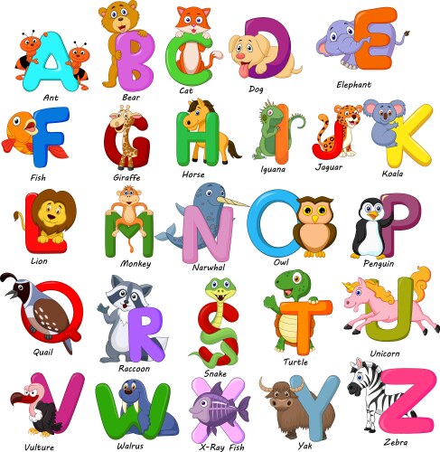 Animals alphabet Royalty Free Vector Image - VectorStock