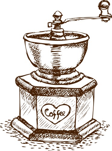 Hand drawn coffee grinder cup beans star anise Vector Image