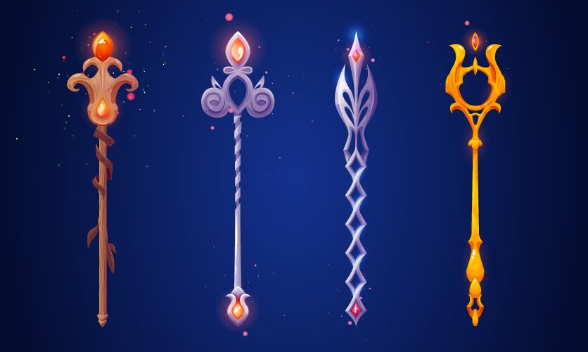 Magic wizard staff set Royalty Free Vector Image