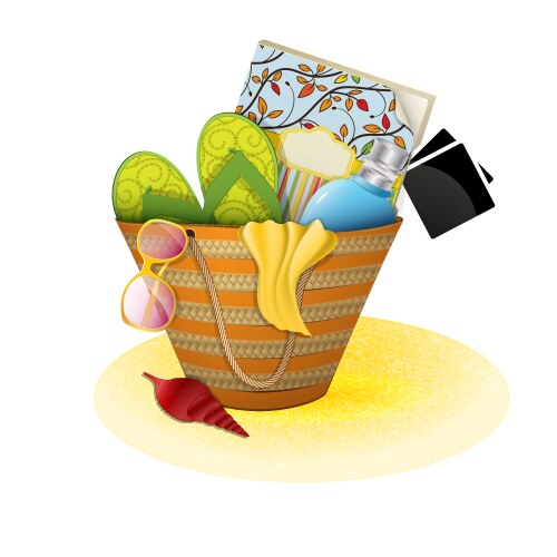 Cartoon beach bag with umbrella Royalty Free Vector Image