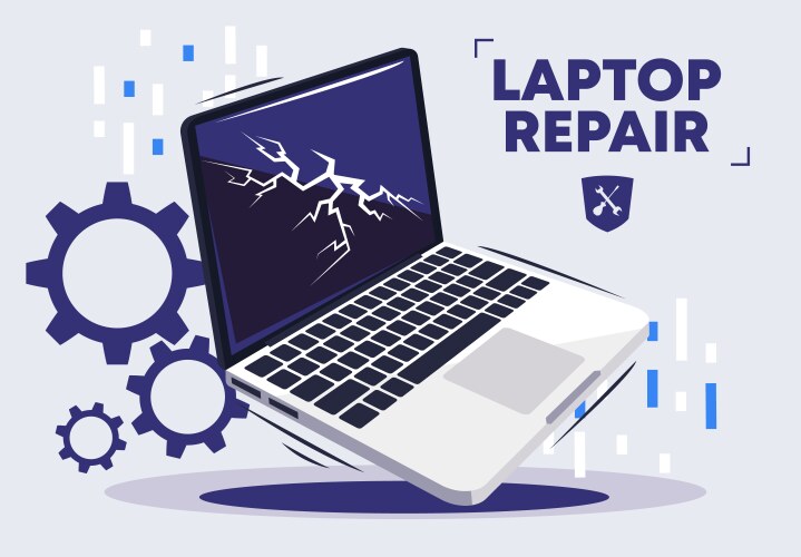 Isometric broken laptop Royalty Free Vector Image