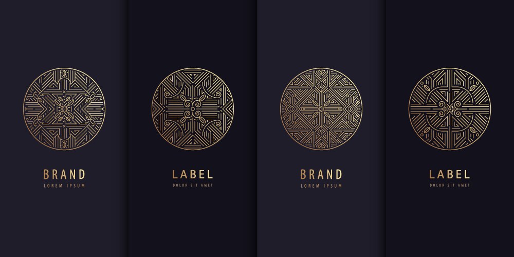 Set art deco linear circles Royalty Free Vector Image