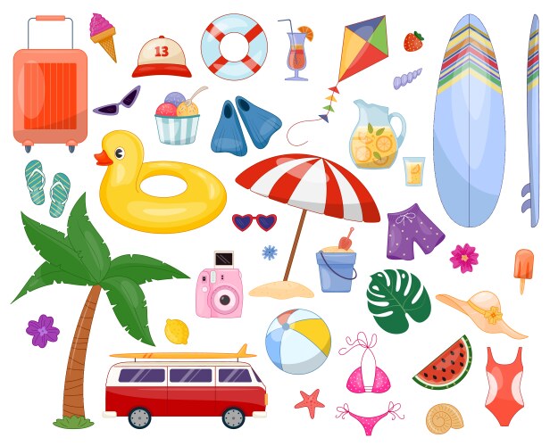 Set isolated elements summer paradise Royalty Free Vector