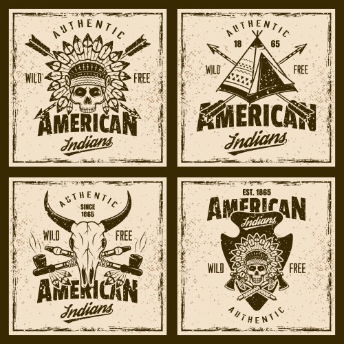 Vintage native american indians labels set Vector Image