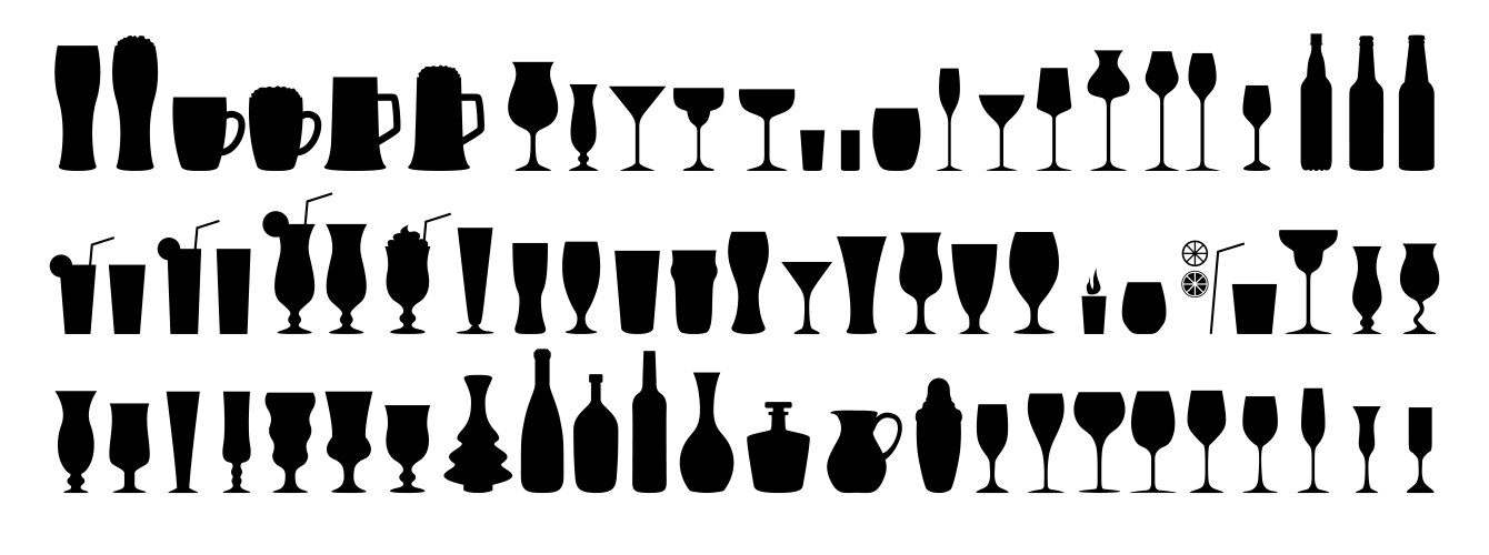 Silhouettes various alcohol cocktail glasses bar Vector Image