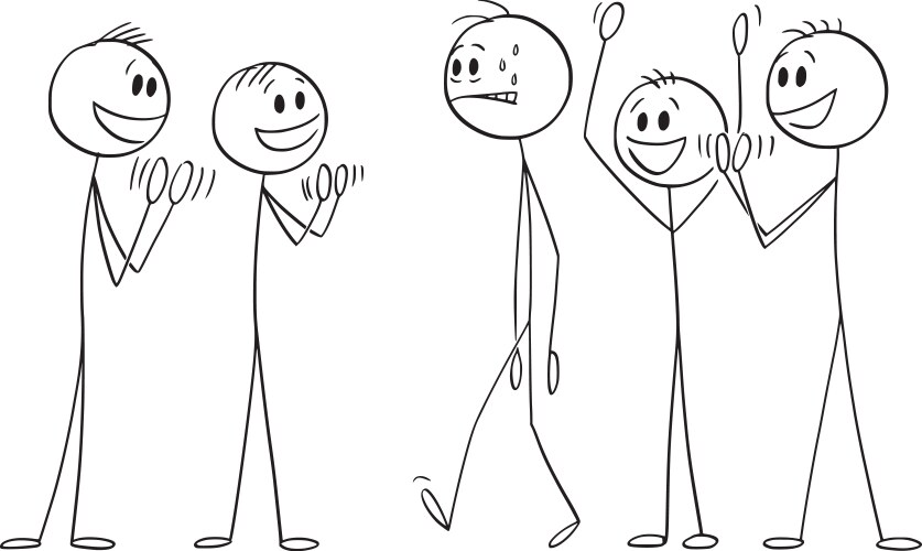 Crowd or team mocking and pointing at another Vector Image