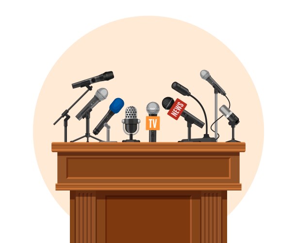 Press conference stage meeting news media Vector Image