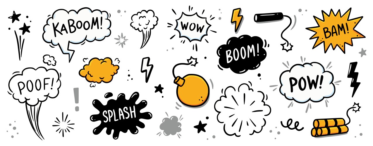Comic bomb boom element hand drawn cartoon Vector Image