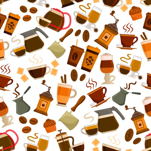Cartoon coffee types pattern or background Vector Image