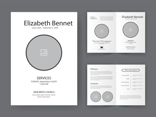 Funeral template for memorial program Royalty Free Vector