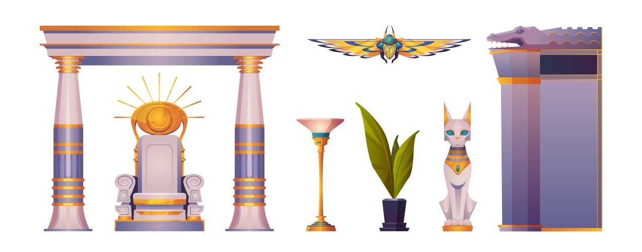 Ancient egyptian god and pharaoh statues throne Vector Image