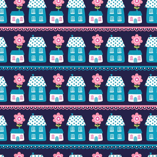 Cute houses seamless pattern with color home Vector Image