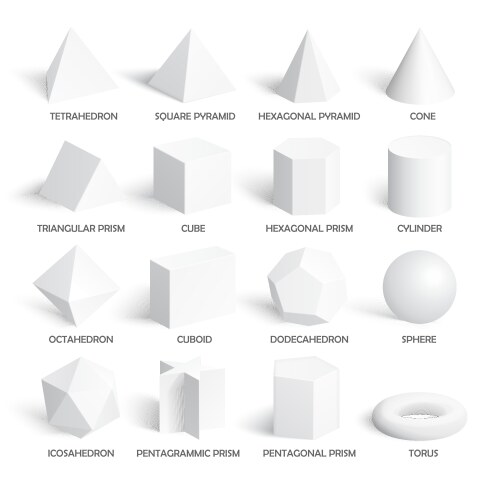 Basic 3d geometric shapes collection with names Vector Image