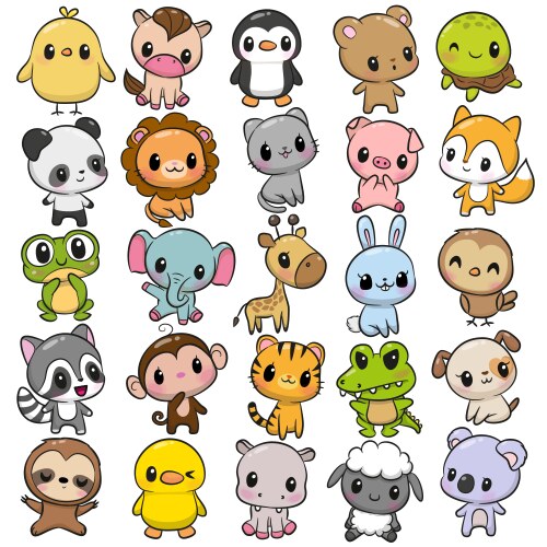 Cute cartoon animals on a white background Vector Image