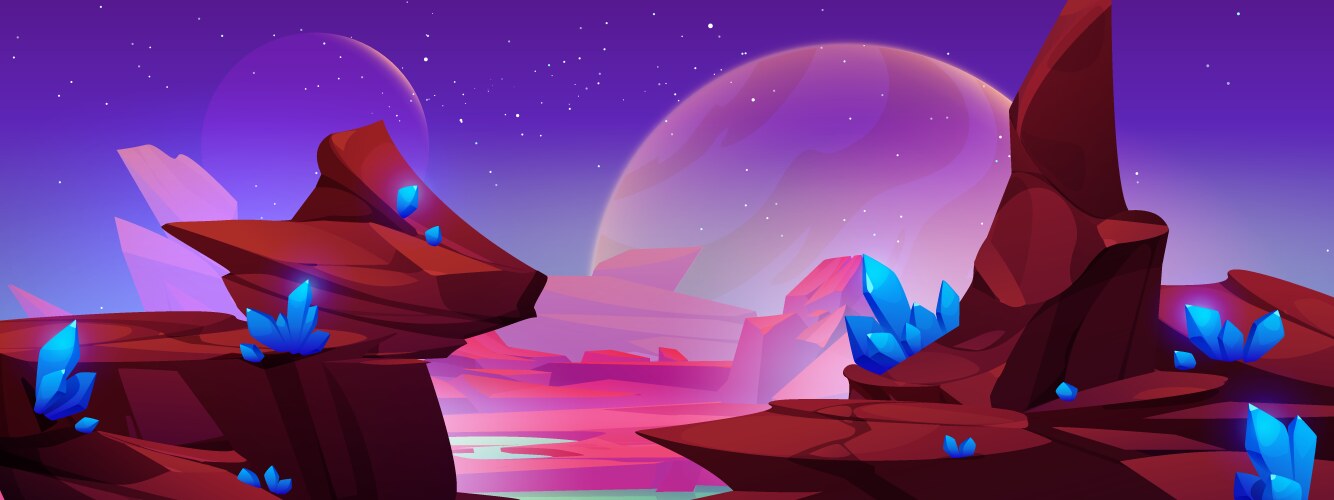 Alien planet surface landscape background view Vector Image