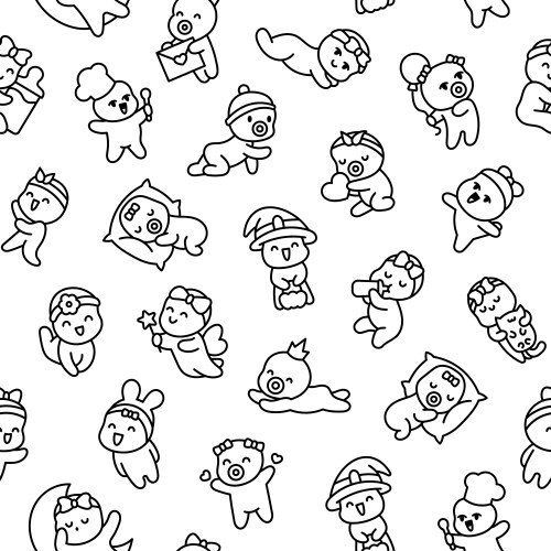 Cute baby girl seamless pattern coloring page Vector Image