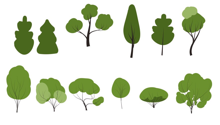 Cartoon bush and tree set trees bushes Royalty Free Vector