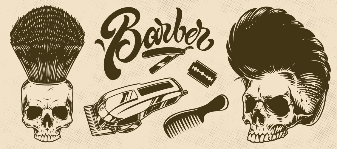 Barber shop monochrome set labels Royalty Free Vector Image