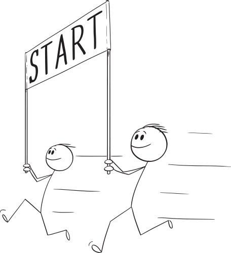 Sprinter runs to finish line cartoon stick figure Vector Image
