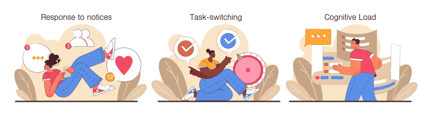 Digital multitasking icons set effectiveness and Vector Image