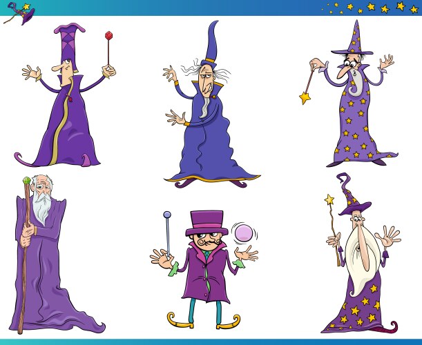 Cartoon wizards fantasy characters set coloring Vector Image