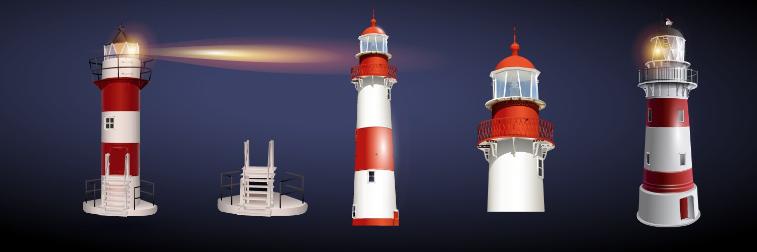 Realistic lighthouse in the night sky background Vector Image