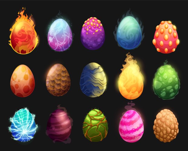 Cartoon dragon eggs dinosaur and reptile assets Vector Image