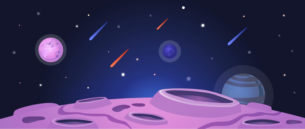 Cartoon space landscape cosmic planet surface Vector Image