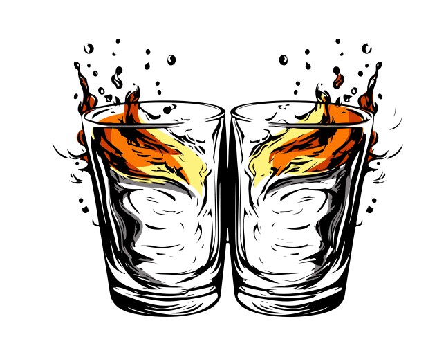 Clinking glasses together with whiskey hand drawn Vector Image