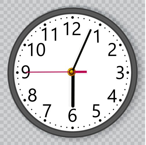 White wall office clock on transparent background Vector Image