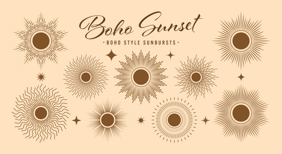 Vintage sunburst sunset beams collection boho Vector Image