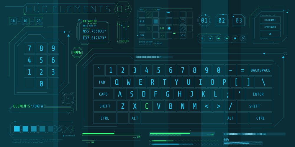 Bright white outline keyboards futuristic user Vector Image