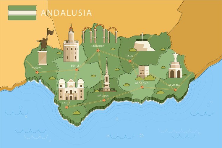 Andalusia map with landmarks Royalty Free Vector Image
