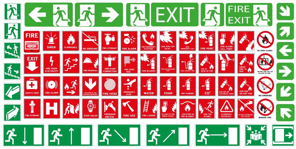Set of symbols for fire escape evacuation plans Vector Image