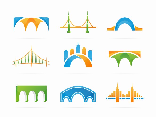 Bridge icons set flat style Royalty Free Vector Image