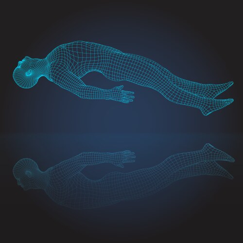 3d wire frame human bodyjumping flying figure Vector Image