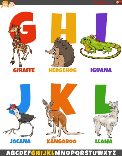 Cartoon alphabet set with funny animal characters Vector Image