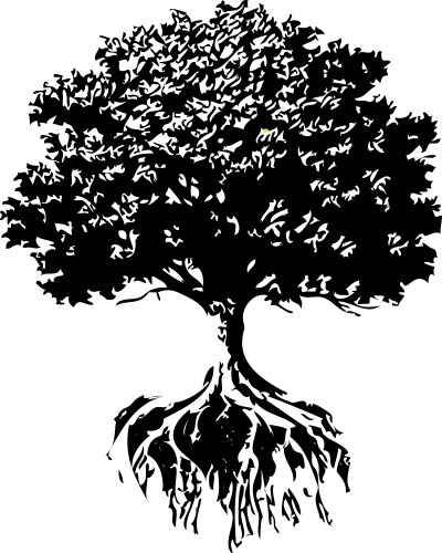 Tree with roots silhouette Royalty Free Vector Image