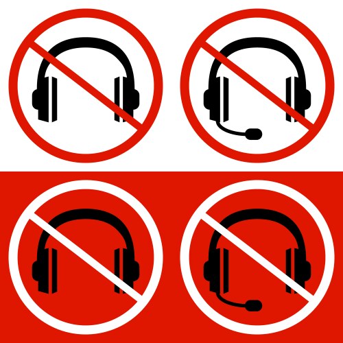 No earbuds allowed prohibition sign Royalty Free Vector