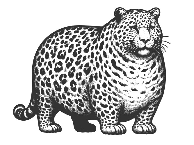Plump leopard engraving sketch Royalty Free Vector Image