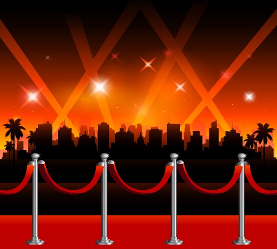 Hollywood movie red carpet background and city Vector Image