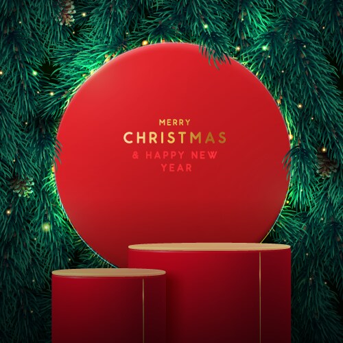 Christmas showcase background with 3d podium Vector Image