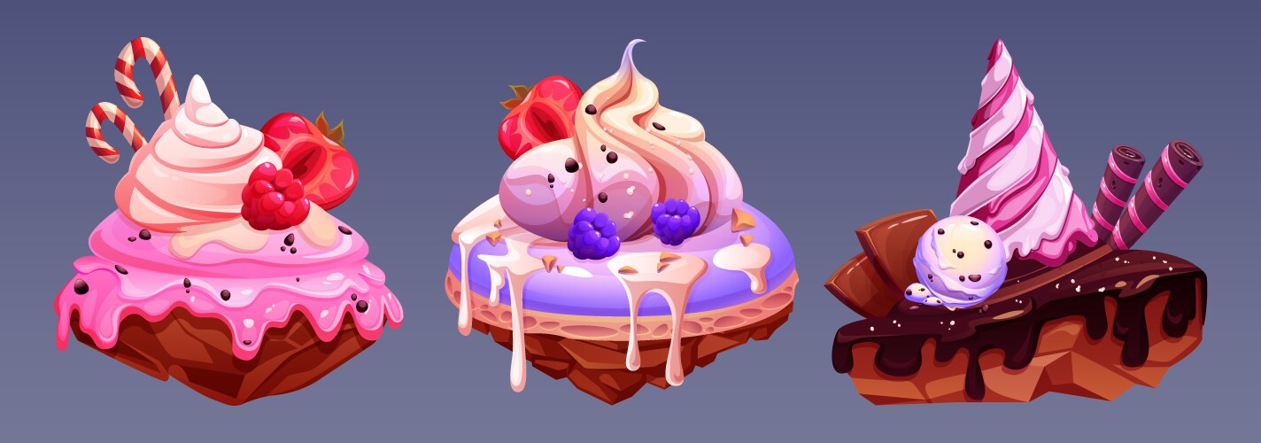 Floating candy island with chocolate for game Vector Image