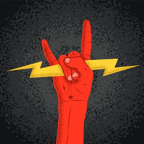 Red rock hand gesture coming out from black Vector Image