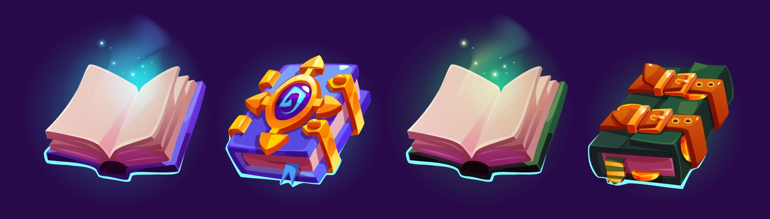 Closed and open enchanting magic books Royalty Free Vector