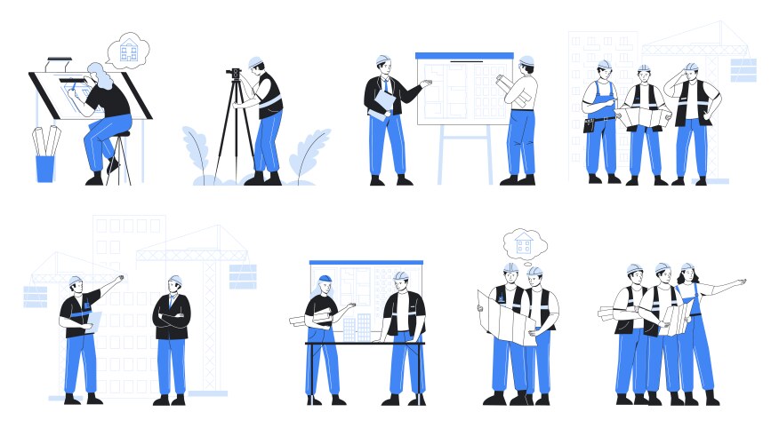 Engineer architect character group people together