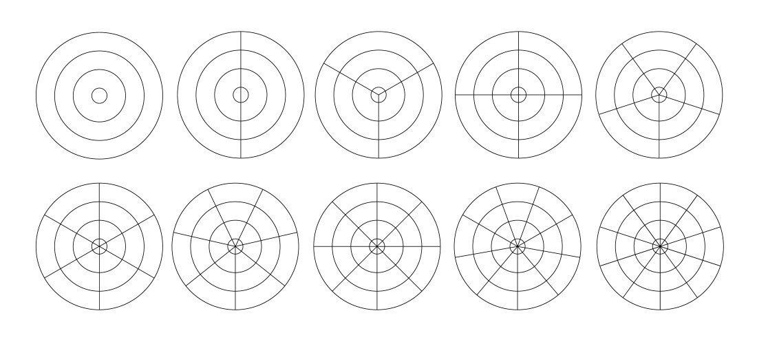 Polar grid concentric circles and steps blank Vector Image