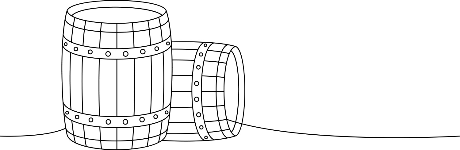 Wooden barrels one line colored continuous drawing